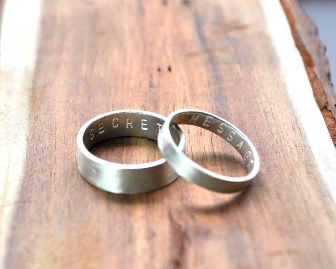 Custom Secret Message Rings. Stamped Sterling Silver Wedding Bands ...