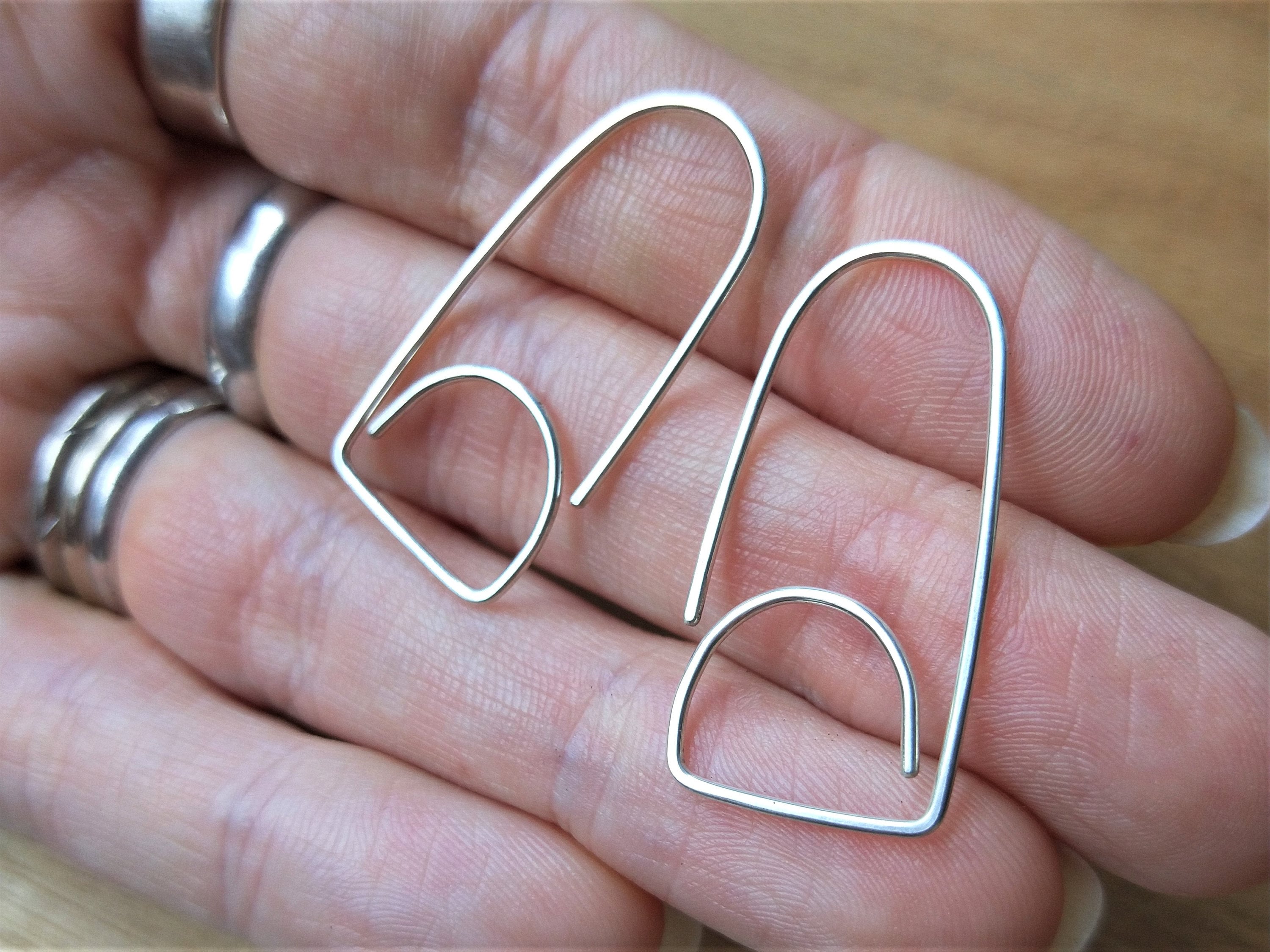 Minimalist black silver threader earrings geometric simple | Etsy