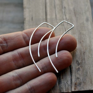 Curved Sterling Silver Threader Earrings, Everyday Wear, Eco Recycled ...