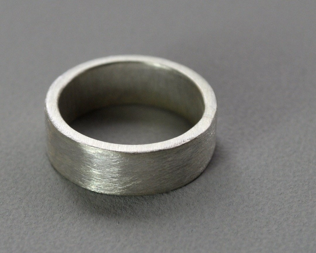 Men's Chunky 7mm Wedding Ring. Sterling Silver Matte Wide Flat Band ...