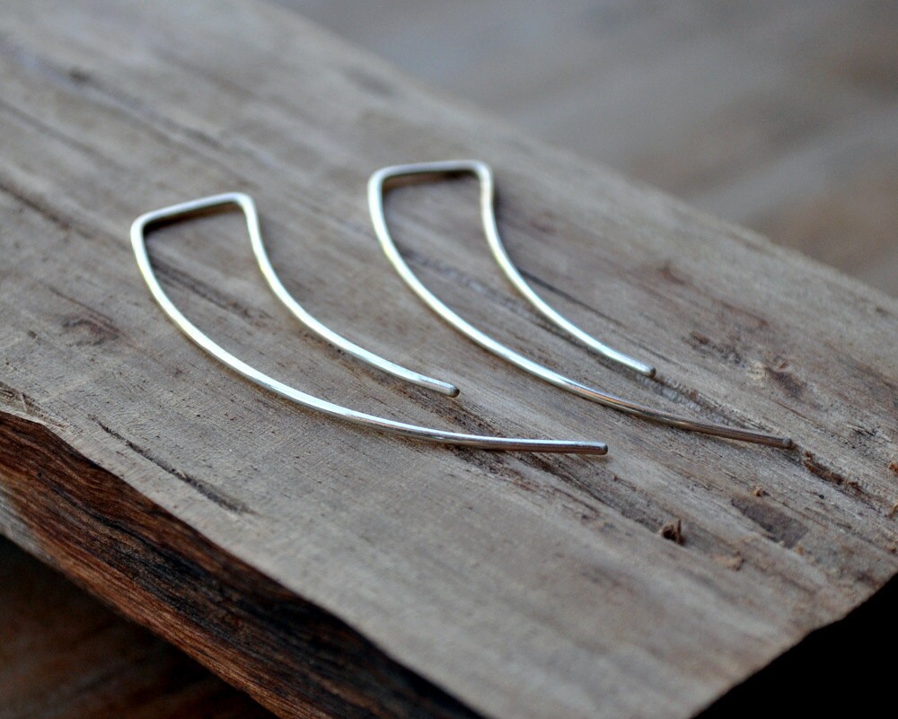 Curved Sterling Silver Threader Earrings Everyday Wear Eco | Etsy
