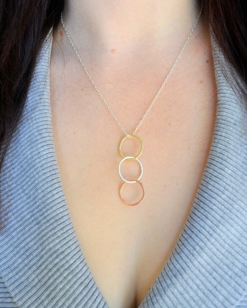 Interlinked Metal Hoops Necklace. Nested Brass, Copper, Silver ...