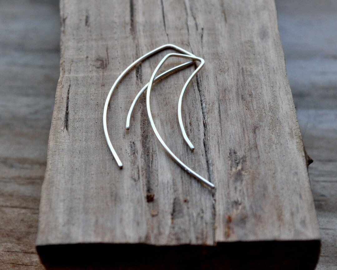 Curved Sterling Silver Threader Earrings, Everyday Wear, Eco Recycled ...