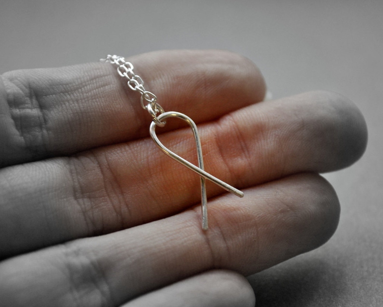 Awareness Ribbon Necklace. Sterling silver handmade. Charity. | Etsy