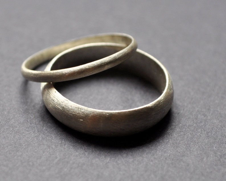 Wedding Band Set - Matte 2mm & 5mm Round Matte Rings. Modern ...