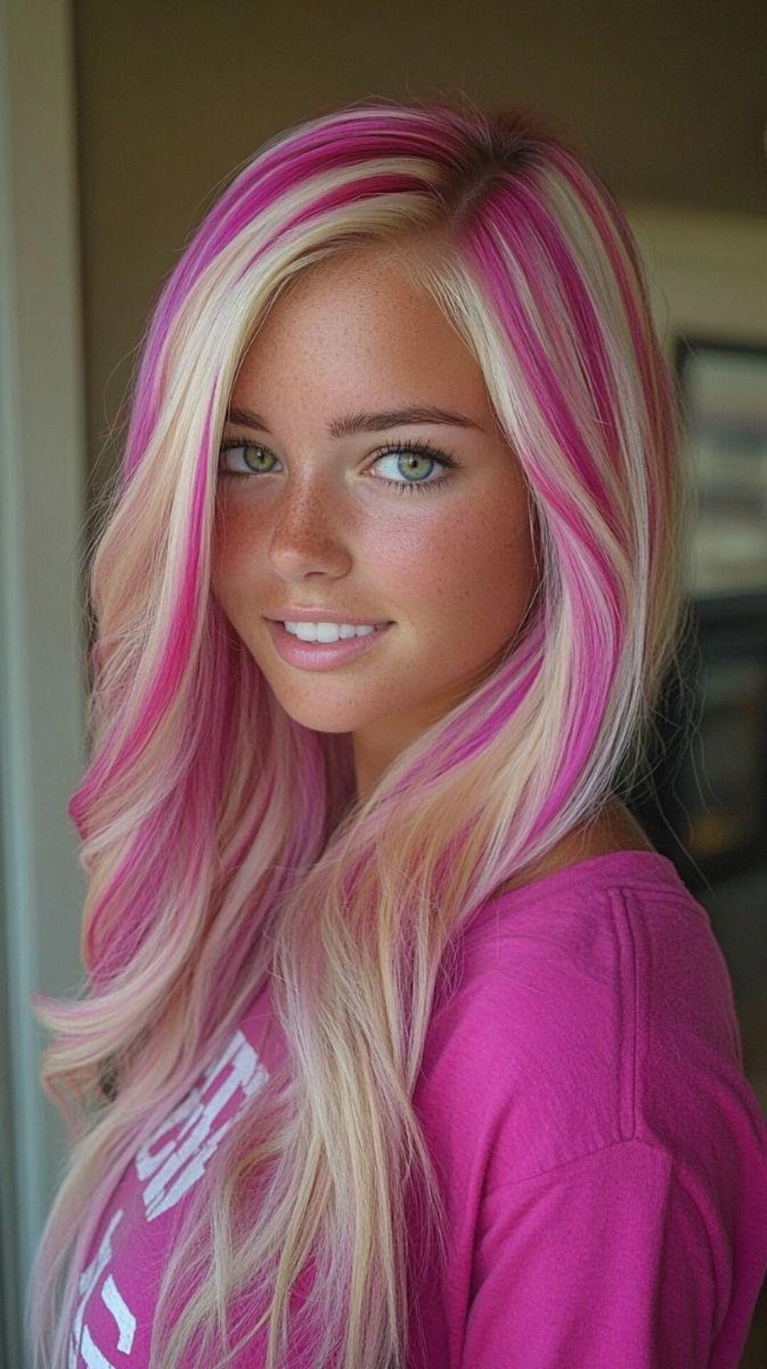 Stunning Pink Hair Wig 13x4 Long Natural Lace Front With Blonde Highlights Invisible Lace