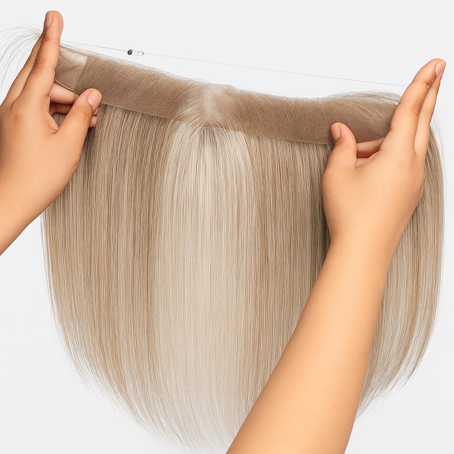 Customized Human Hair Bang Hair Topper With Silicone Panels ...