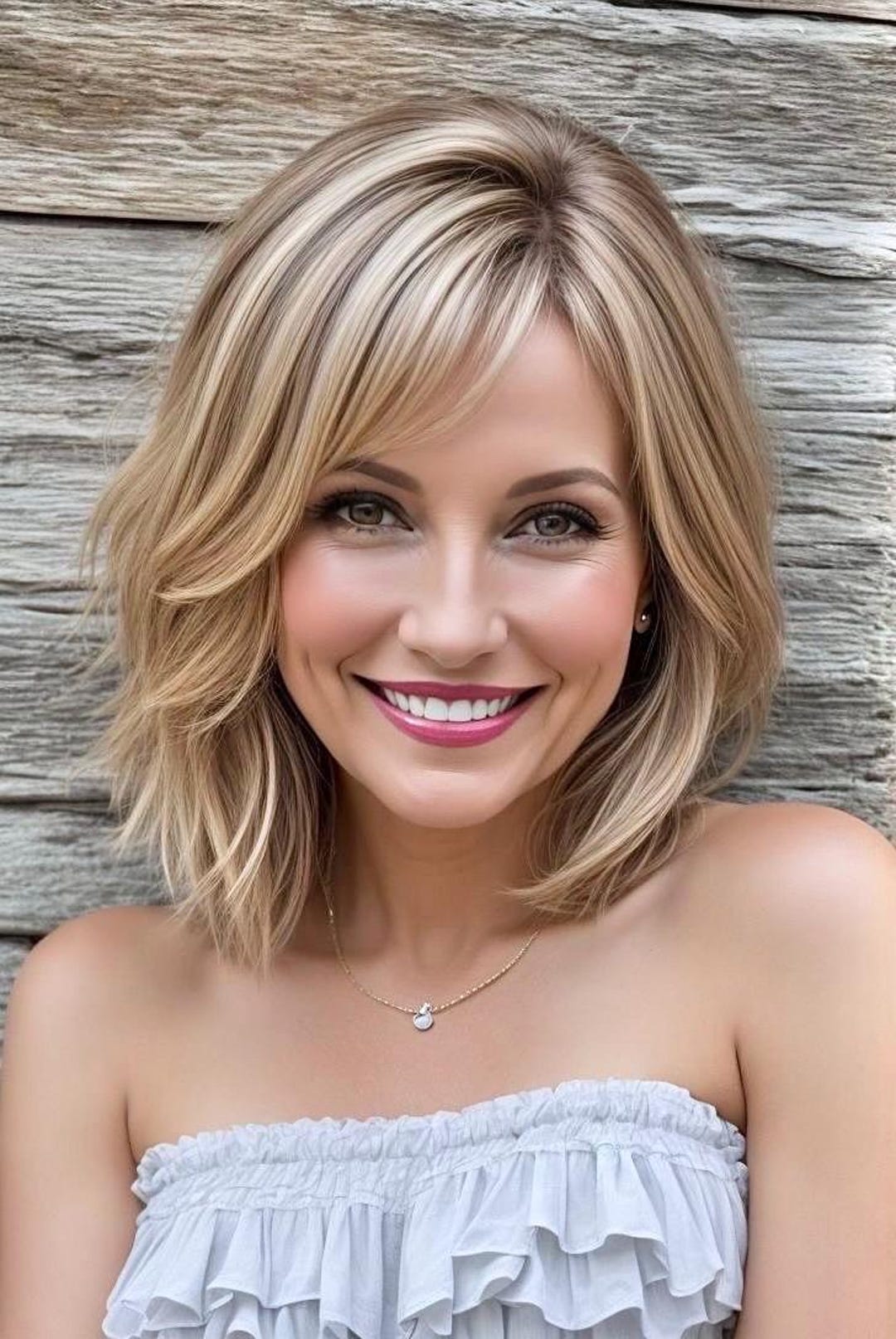 Blonde Rooted Layered Glueless Wig | Gold Blonde Wig With Bangs | Wavy ...
