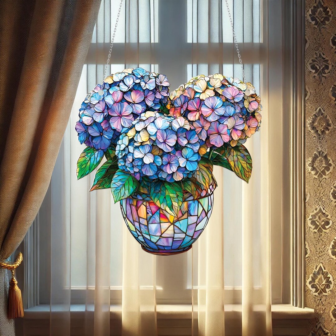 Custom Hydrangea Flowers Acrylic Suncatcher Hanging, Hydrangea Window ...