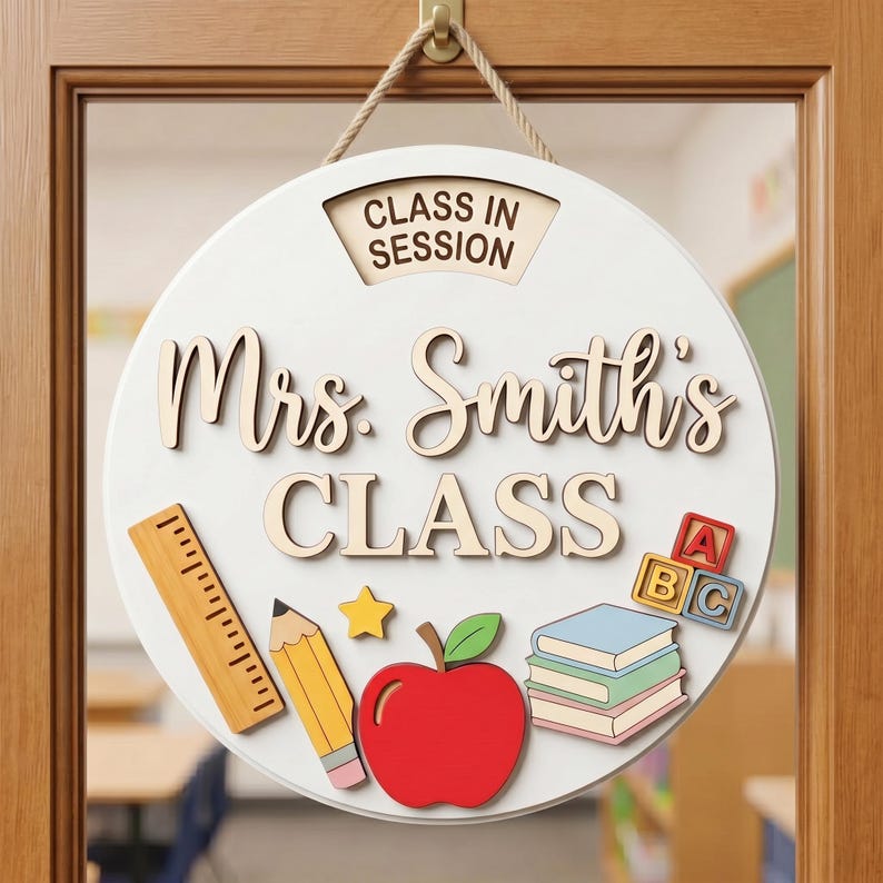Custom Teacher Door Sign With Rotating Status, Personalized Classroom ...