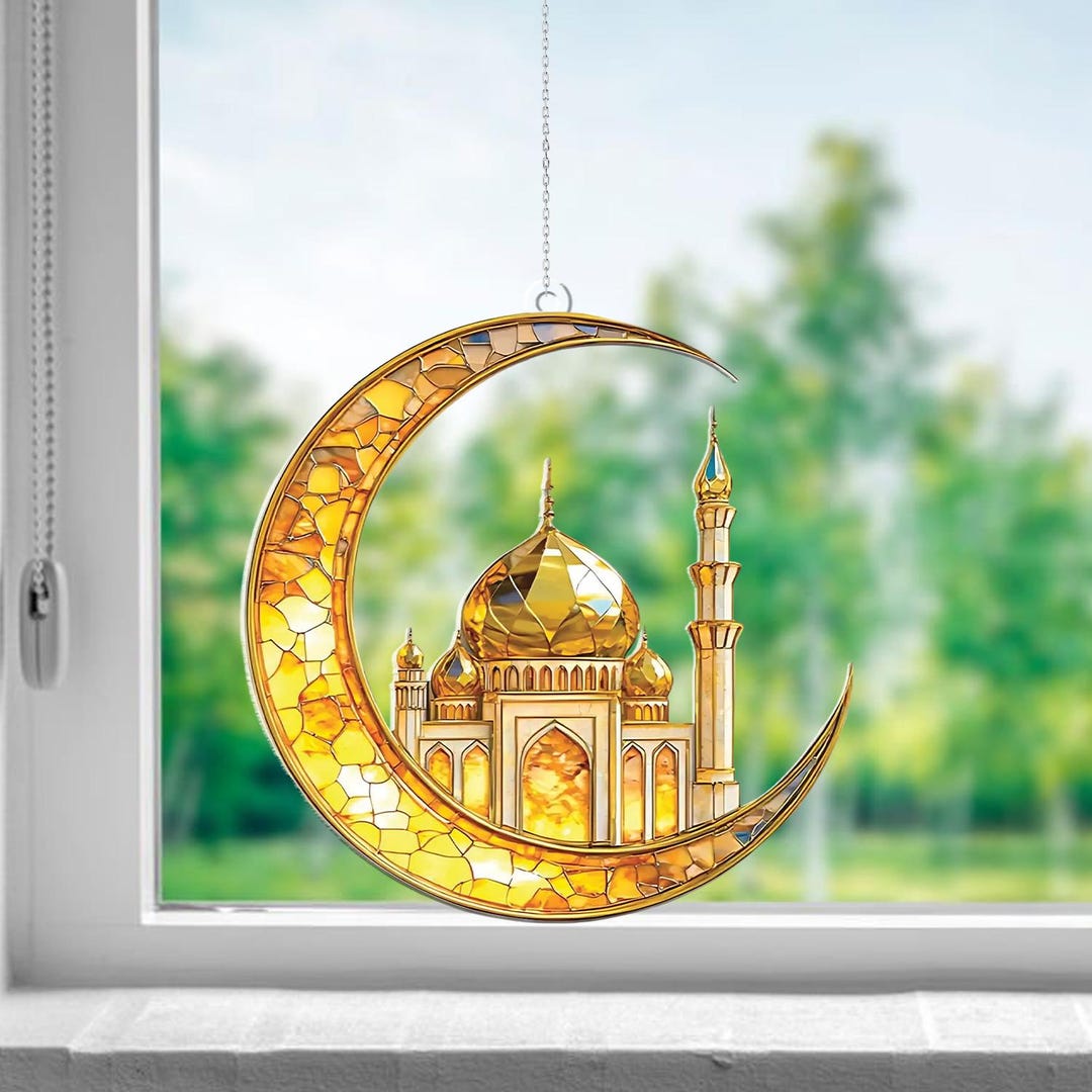 Islamic Window Hanging Acrylic, Crescent Moon Mosque Ramadan Decor, Eid ...