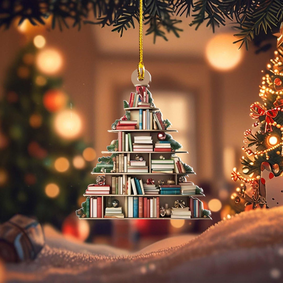 Personalized Christmas Book Tree Name Ornament, Bookworm Gift, Custom ...