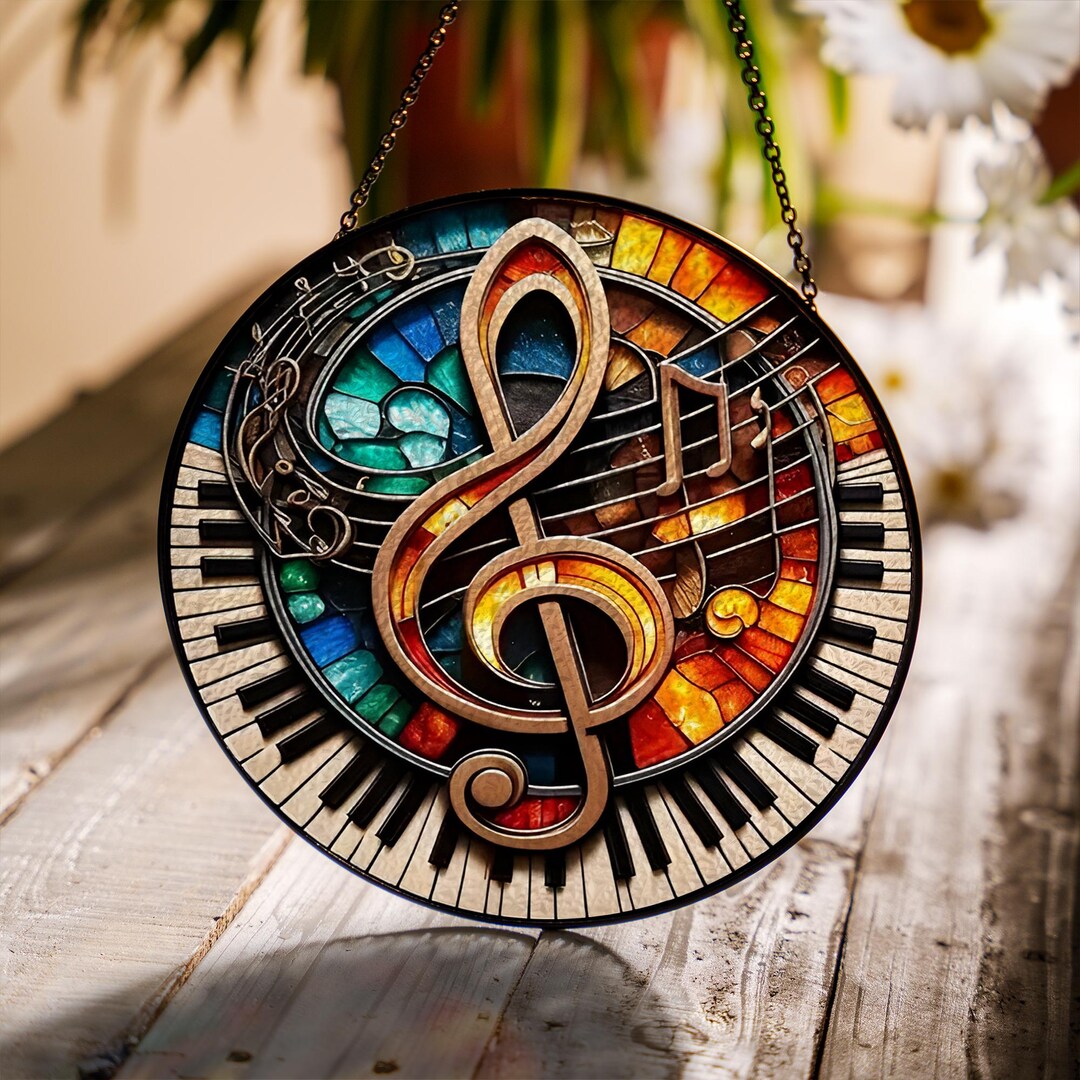 Musical Stained Glass Suncatcher, Ideal Gift for Musicians, Music ...