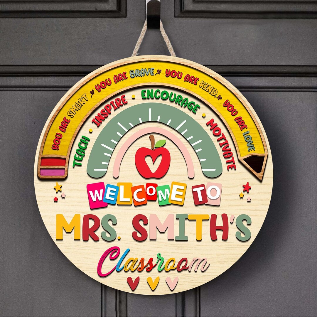 Personalized Teacher Name Sign, Classroom Door Hanger, Teacher Welcome ...