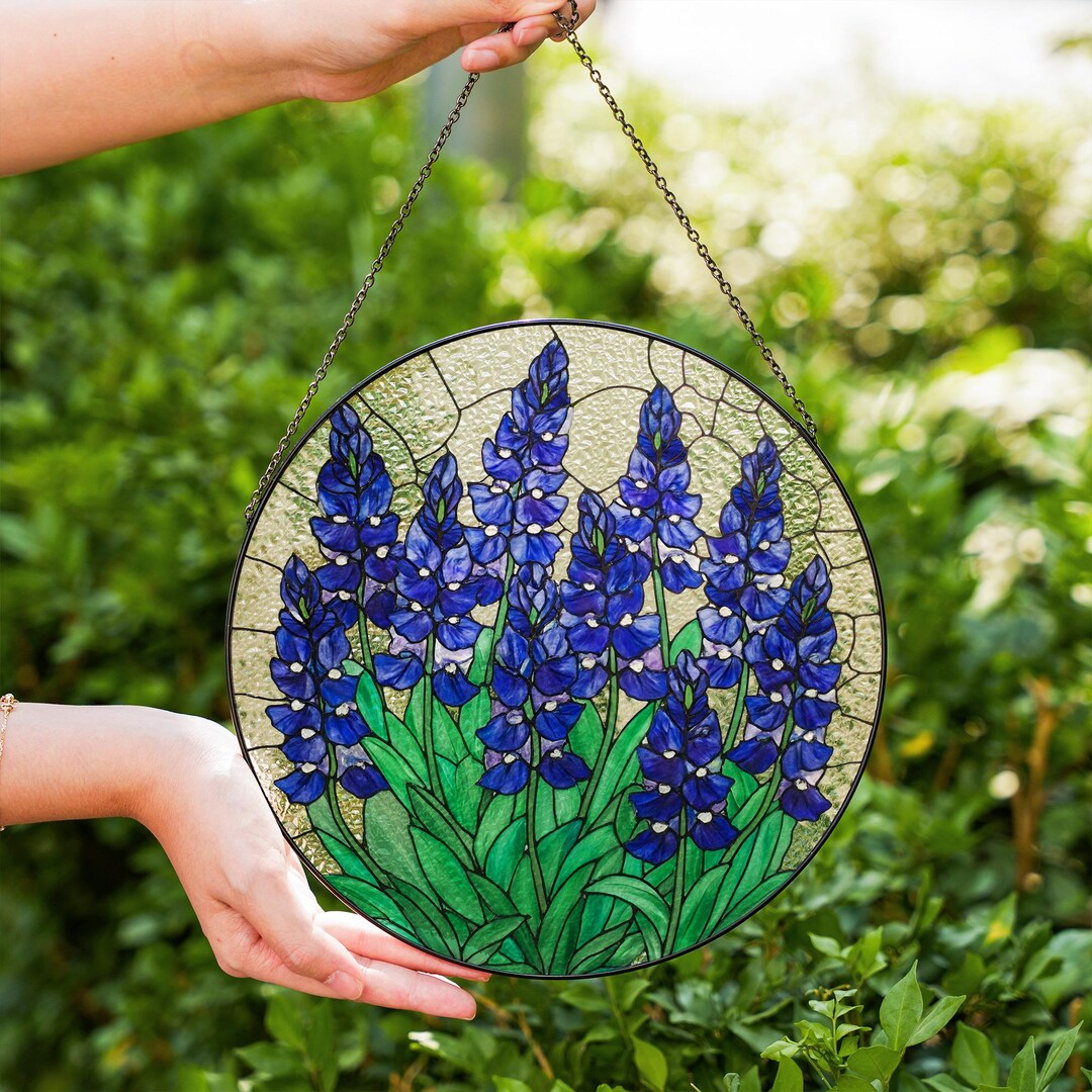 Bluebonnet Flower Stained Glass Suncatcher, Texas Wildflowers Window ...