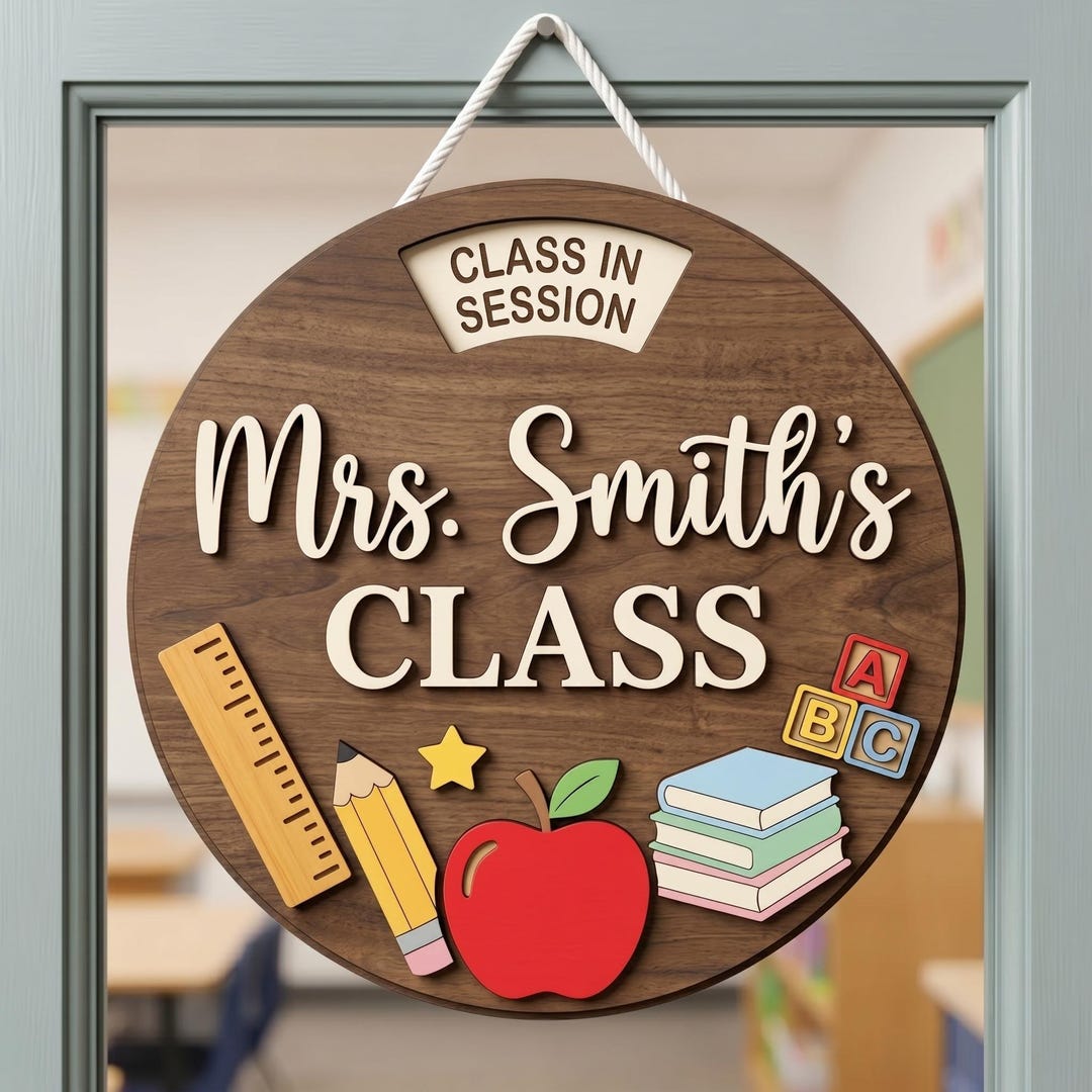 Custom Teacher Door Sign With Rotating Status, Personalized Classroom ...
