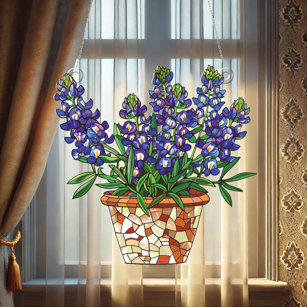 Texas Bluebonnet Flower Acrylic Hanging Decor, Floral Window Suncatcher ...