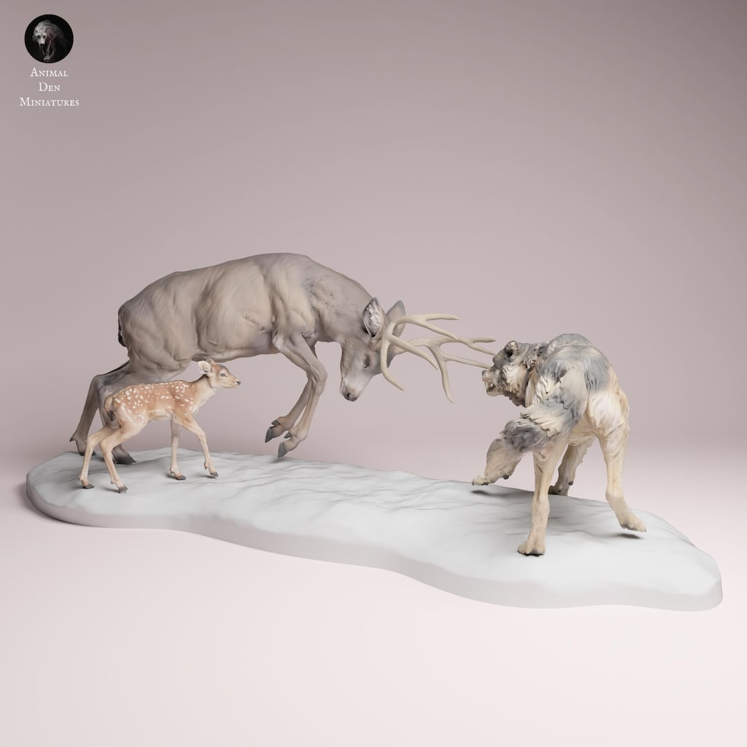 Mule Deer Vs Gray Wolf | UNPAINTED | Plant-based Resin 3d Print ...