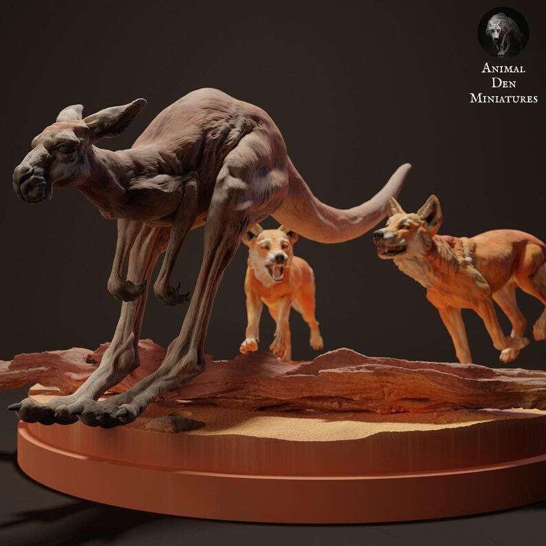 Dingoes Hunting Red Kangaroo | UNPAINTED | Plant-based Resin 3d Print ...