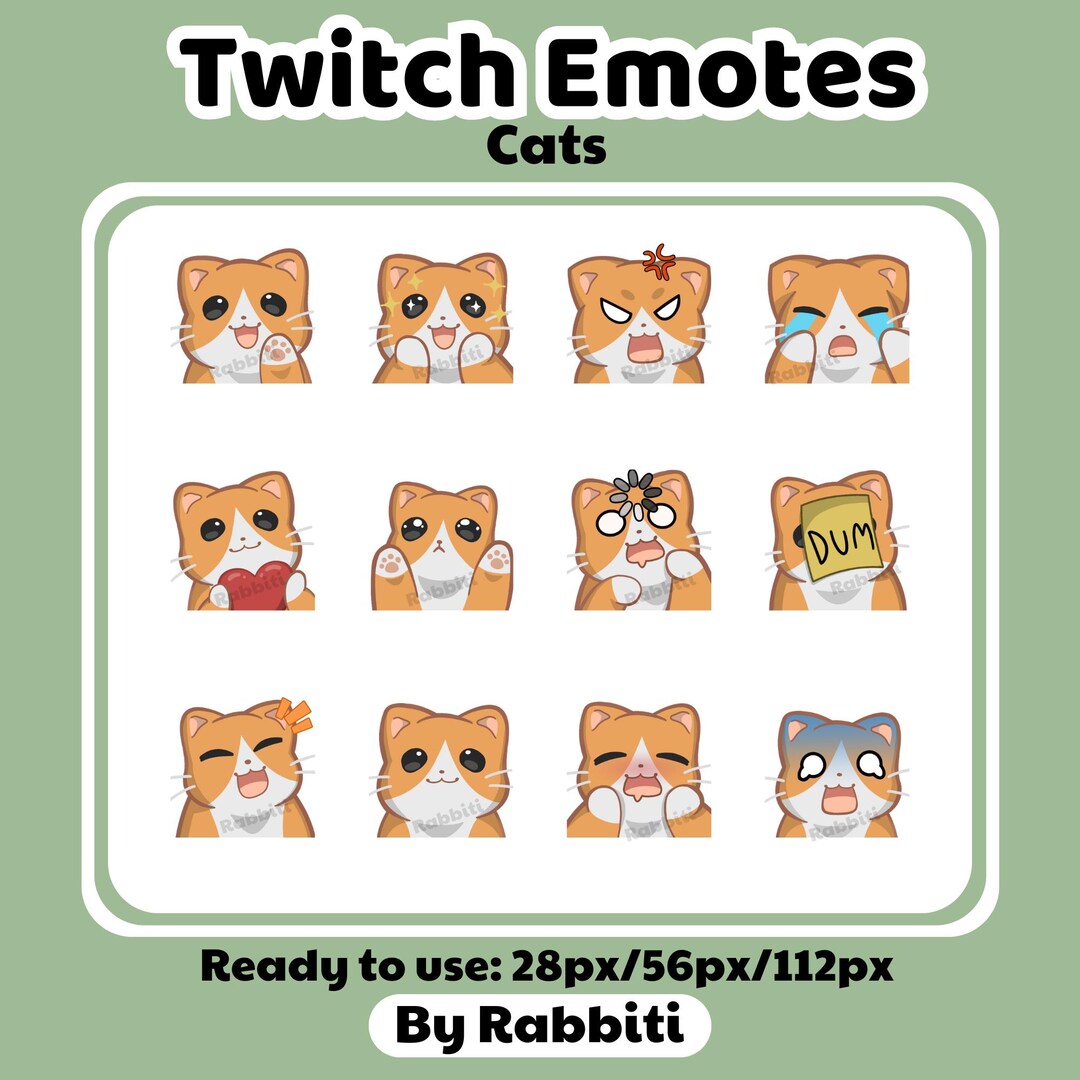 12 Cute Orange Cat Emotes for Twitch, Youtube, Discord, Kick, Streaming ...