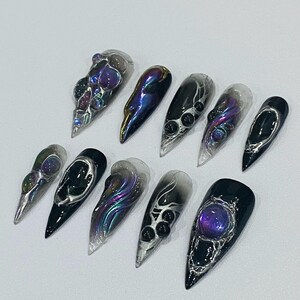 Galaxy Chrome Press on Nails – 3D Planet Holographic Nail Art - Etsy