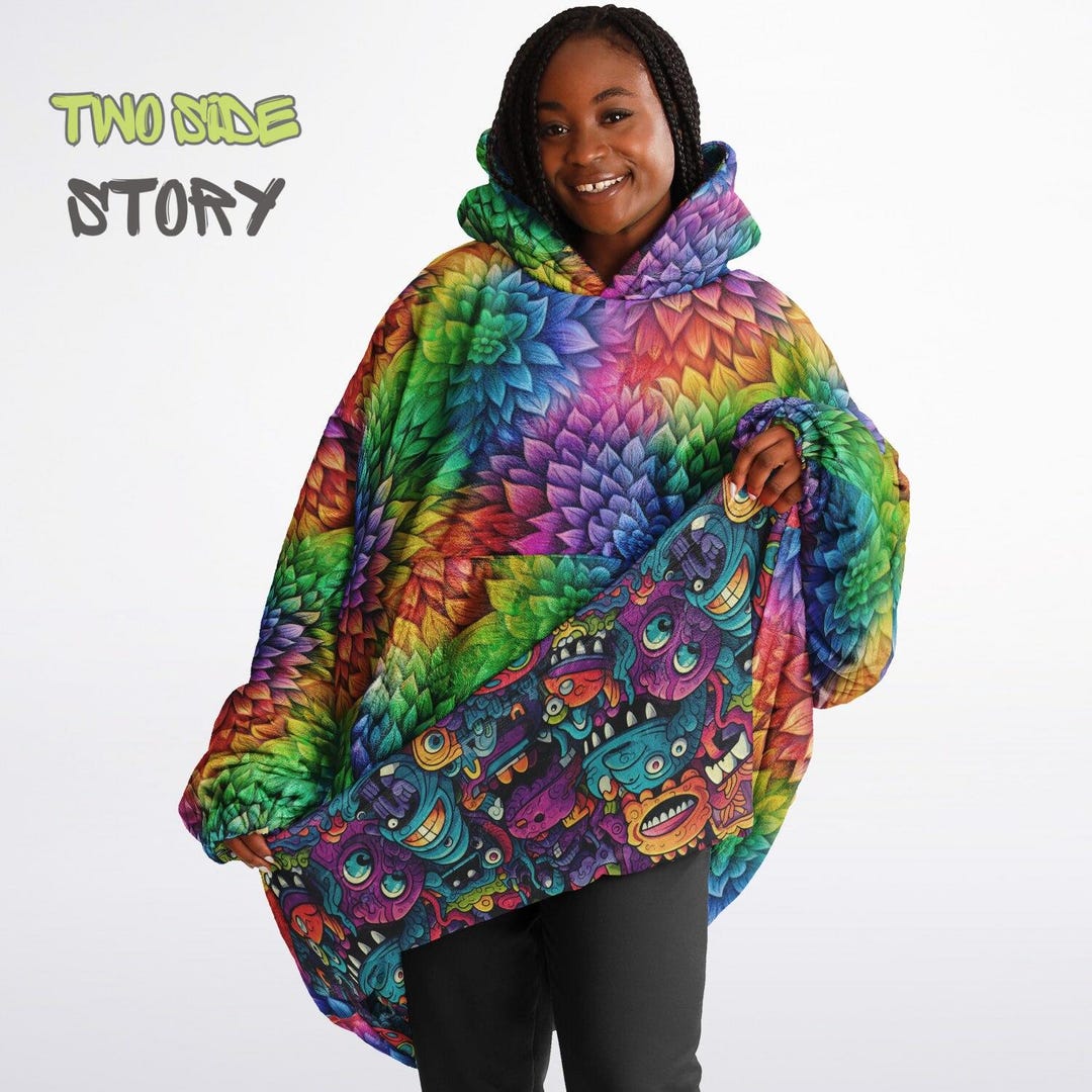 Unisex Reversible Snug Hoodie,monsters Psychedelic Autumn Reversible ...