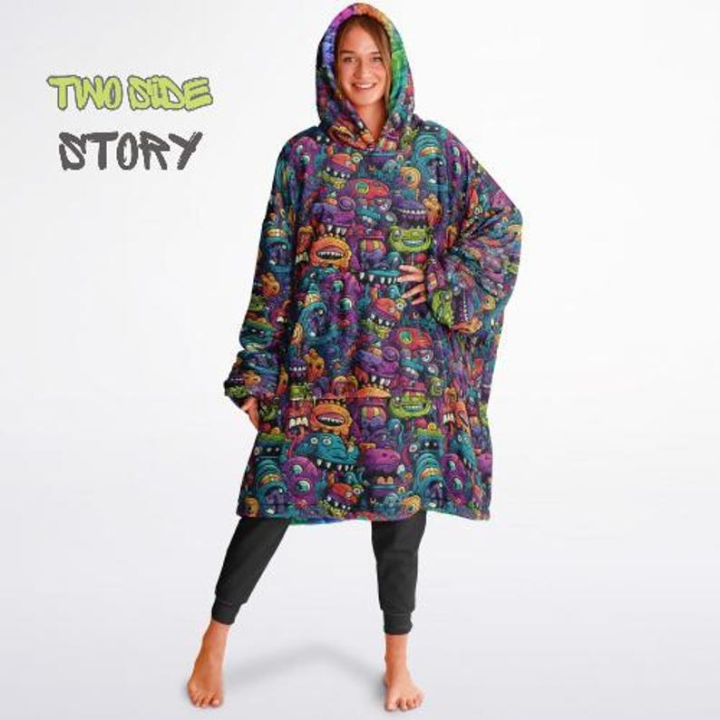 Unisex Reversible Snug Hoodie,monsters Psychedelic Autumn Reversible ...