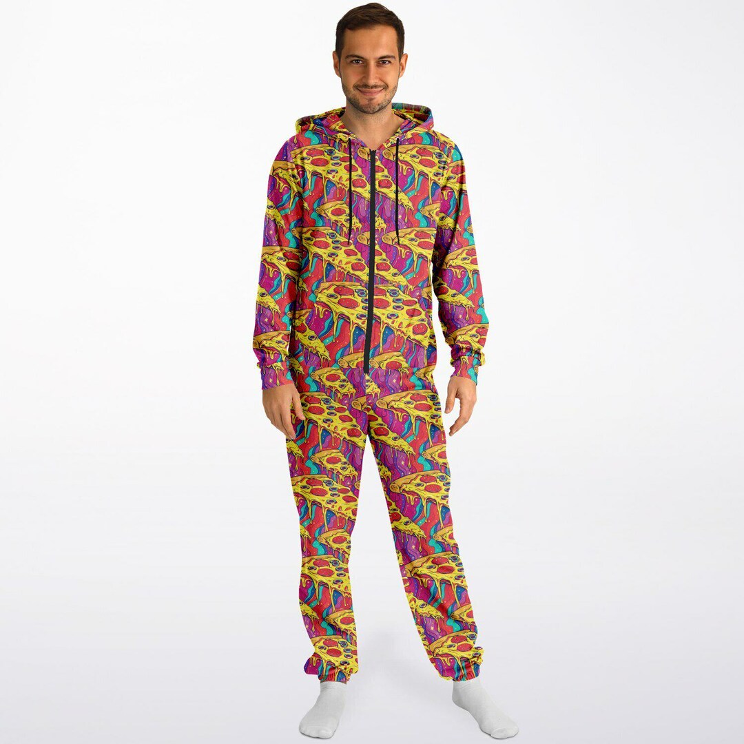 Trippy Melting Pizza Adult Jumpsuit, All Over Print Onesie,pizza Print ...
