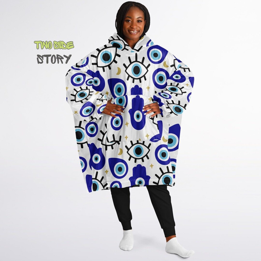 Novelty Evil Eye Print Snug Hoodie,mykonos Eye Printed Hooded Blanket ...