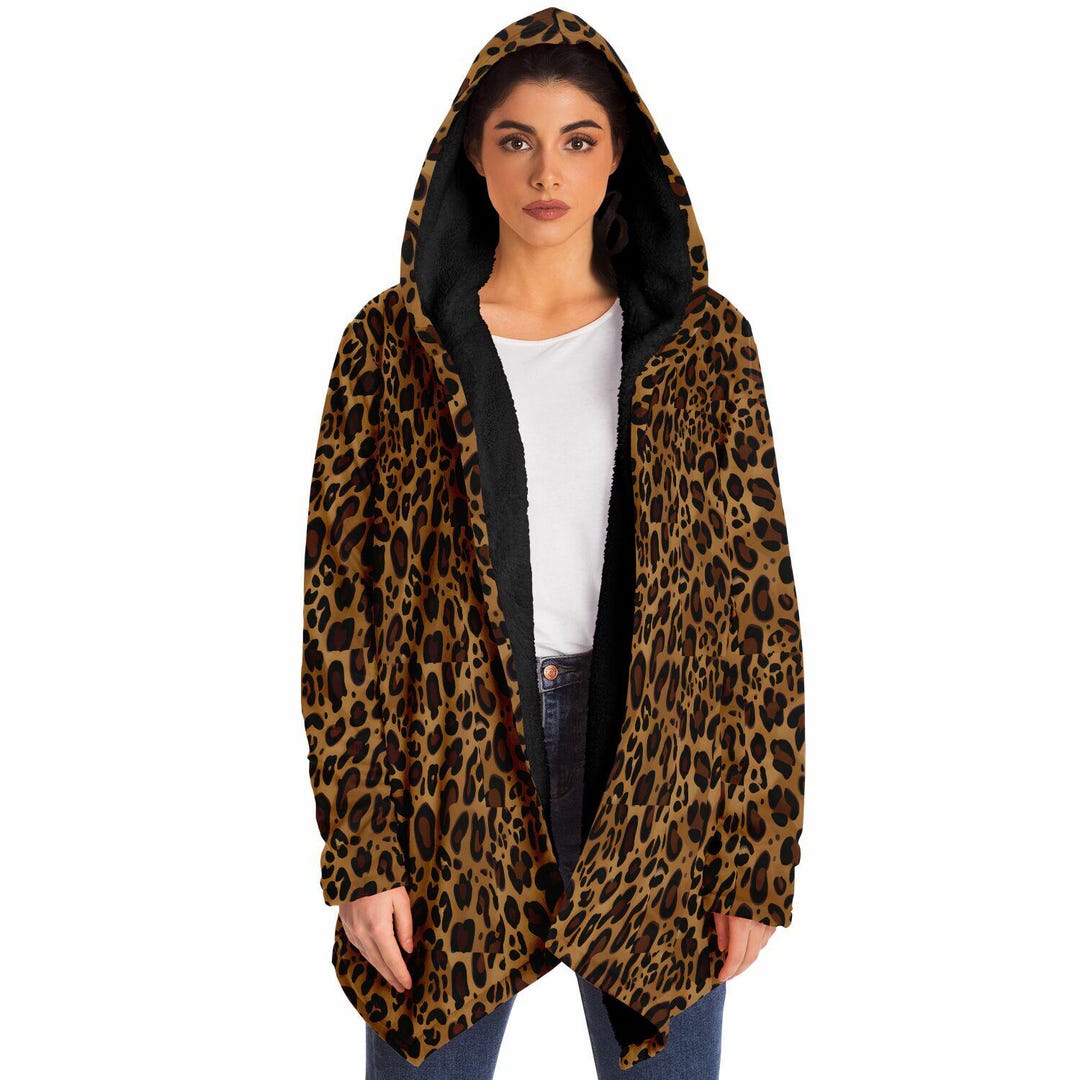 Women Leopard Print Sherpa Lined Rave Cloak,edm Festival Cloak,rave ...