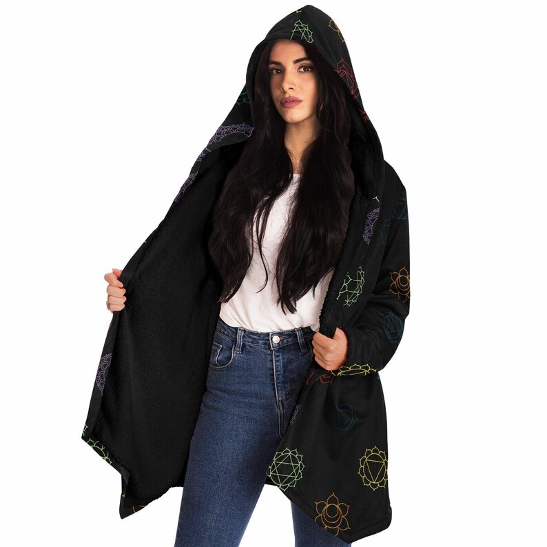 Sacred Geometry Micro-fleece Chakra Print Hooded Cloak,soft 7 Chakras ...