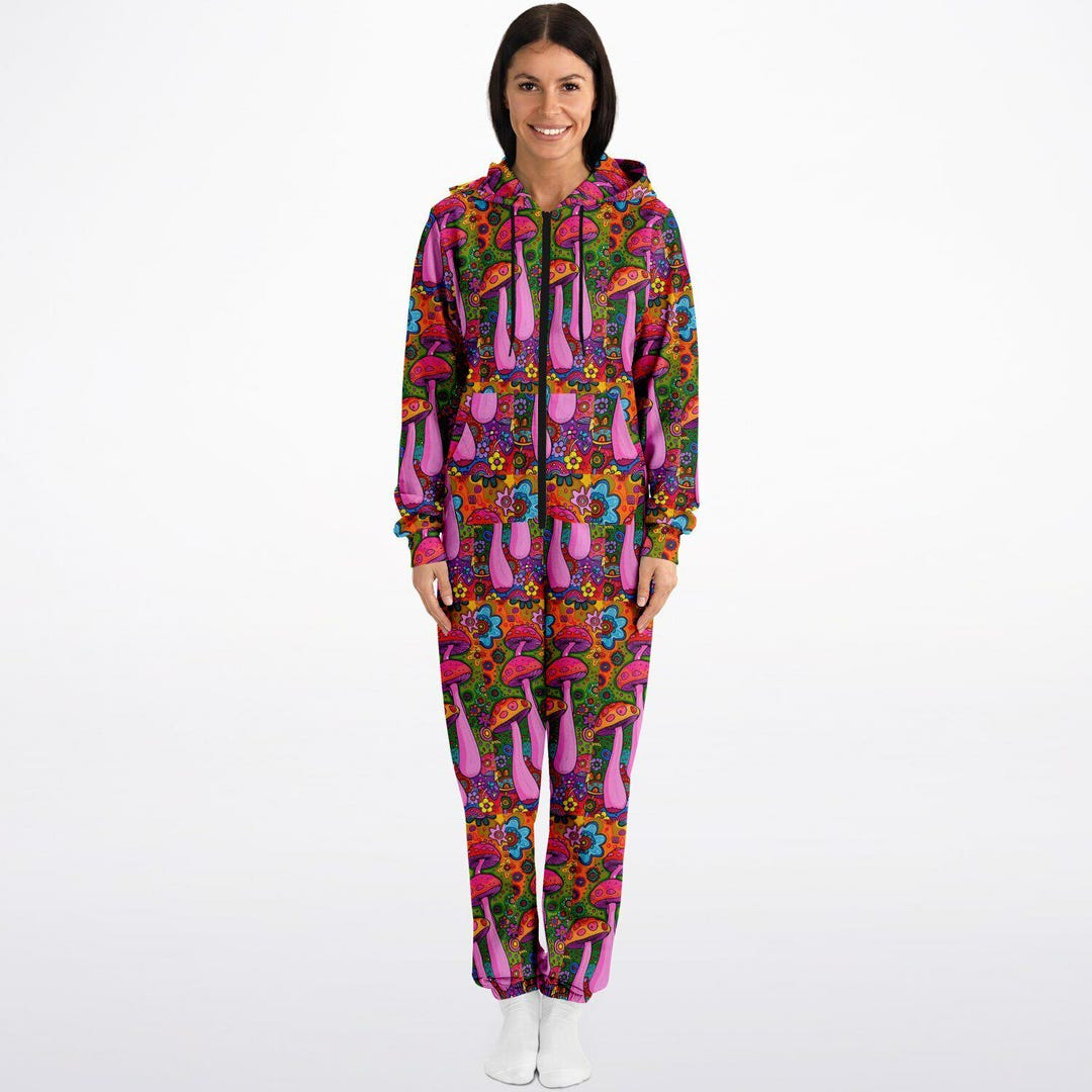 Pink Psy Mushrooms Print Adult Jumpsuit,funky Unisex Festival Rave ...