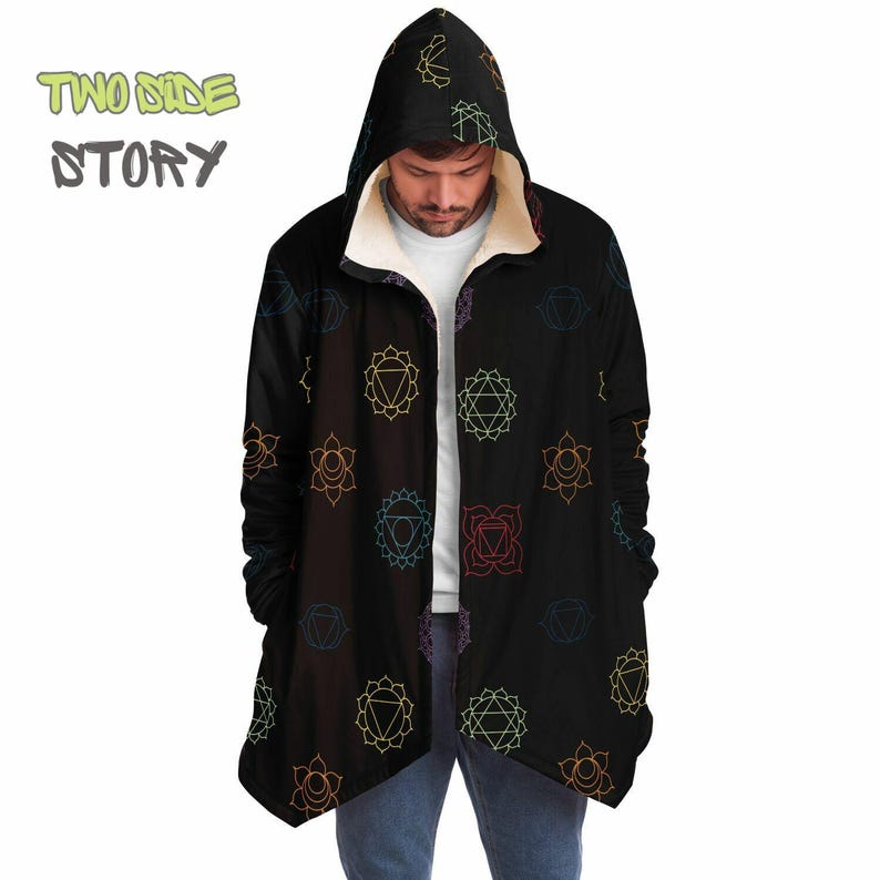 Sacred Geometry Micro-fleece Chakra Print Hooded Cloak,soft 7 Chakras ...