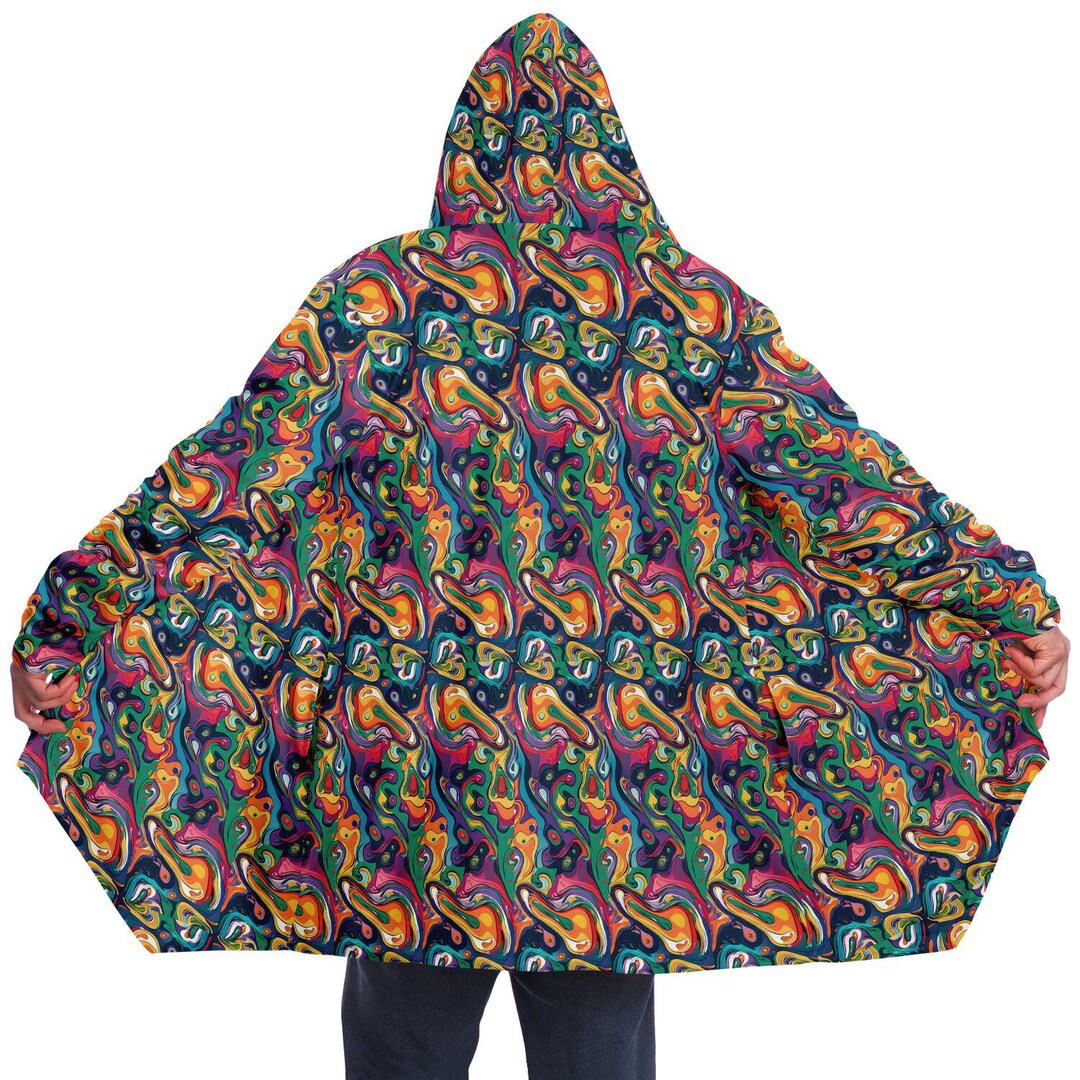 Trippy Hippie Print Microfleece Cloak, Mens Festival Rave Cape, Rave ...
