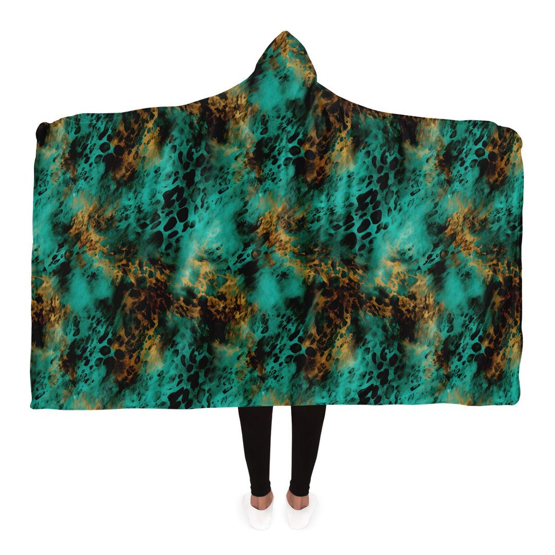 Turquoise Leopard Print Wearable Blanket,sherpa Lined Animal All Over ...