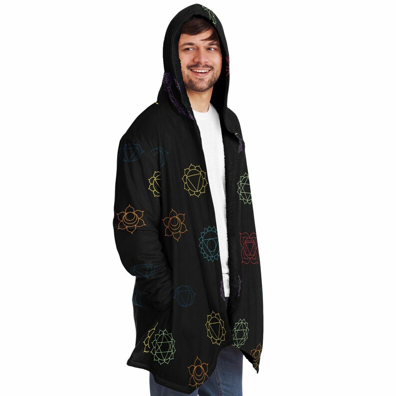 Sacred Geometry Micro-fleece Chakra Print Hooded Cloak,soft 7 Chakras ...