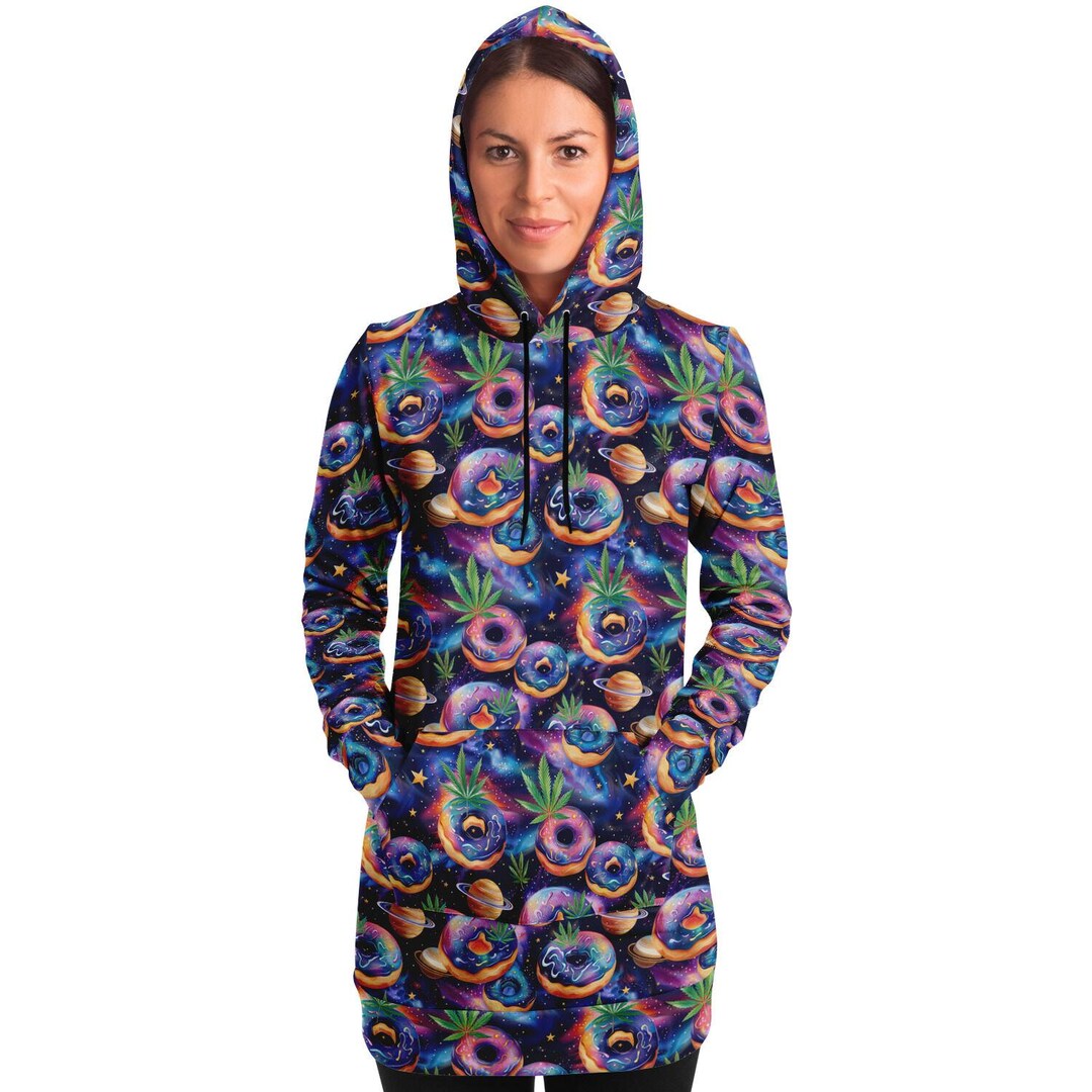 Psychedelic Trippy Cosmic Donuts Festival Longline Hoodie Dress ...