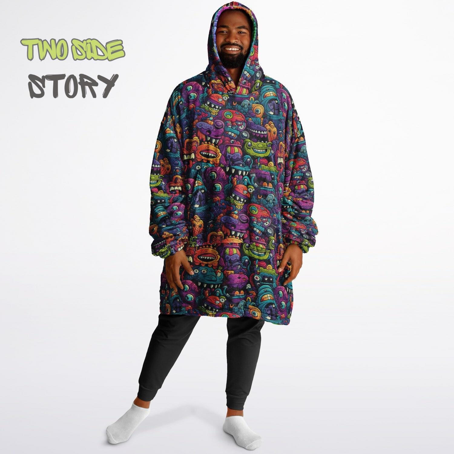 Unisex Reversible Snug Hoodie,monsters Psychedelic Autumn Reversible ...