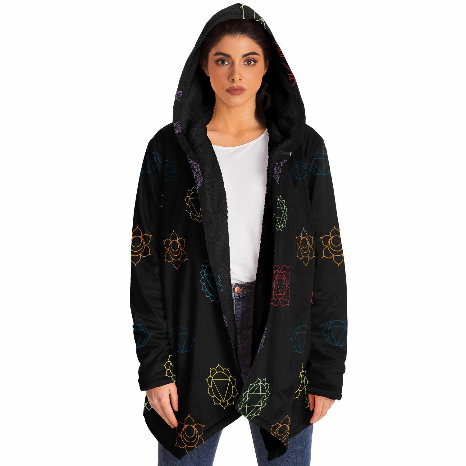 Sacred Geometry Micro-fleece Chakra Print Hooded Cloak,soft 7 Chakras ...