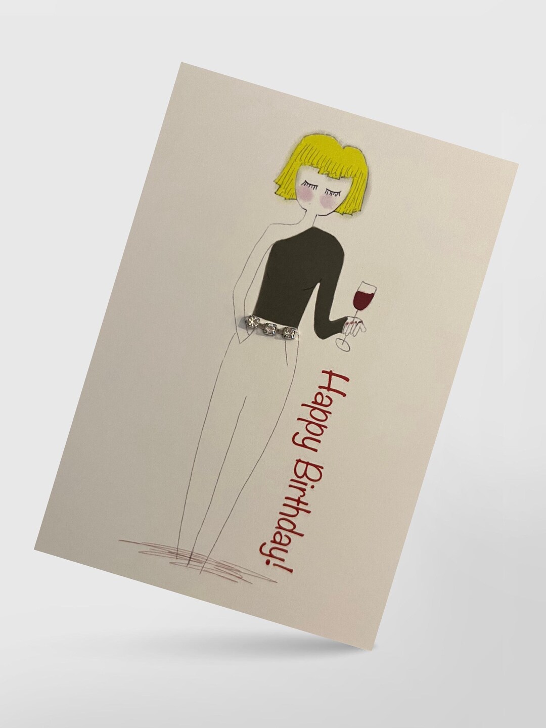 Jane 5 Happy Birthday Card Greeting Card Red Wine Card Woman Card Blank ...