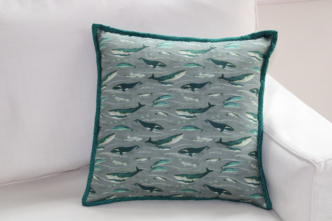 Whales and Narwhals Nantucket Maritime Throw Pillow, Zipper Flap, Hand ...