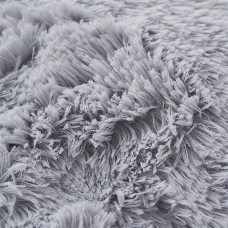 Light Grey Plush Fluffy Bedding Set – Soft Neutral Faux Fur Bed Set for ...