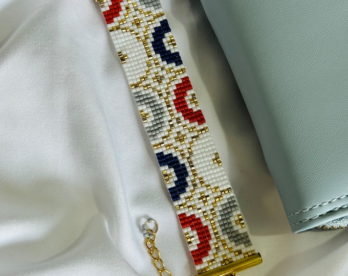 Echo - Miyuki Delica Beaded Bracelet, Beaded Loom Bracelet, Geometric Art Deco Style Bracelet ...