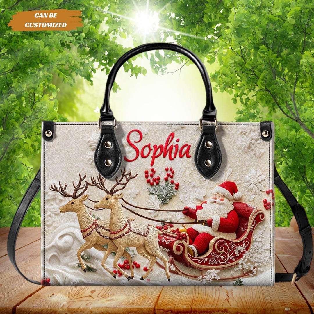 Santa Claus Riding A Sleigh With Reindeer 2D Flat Handbag, Christmas ...