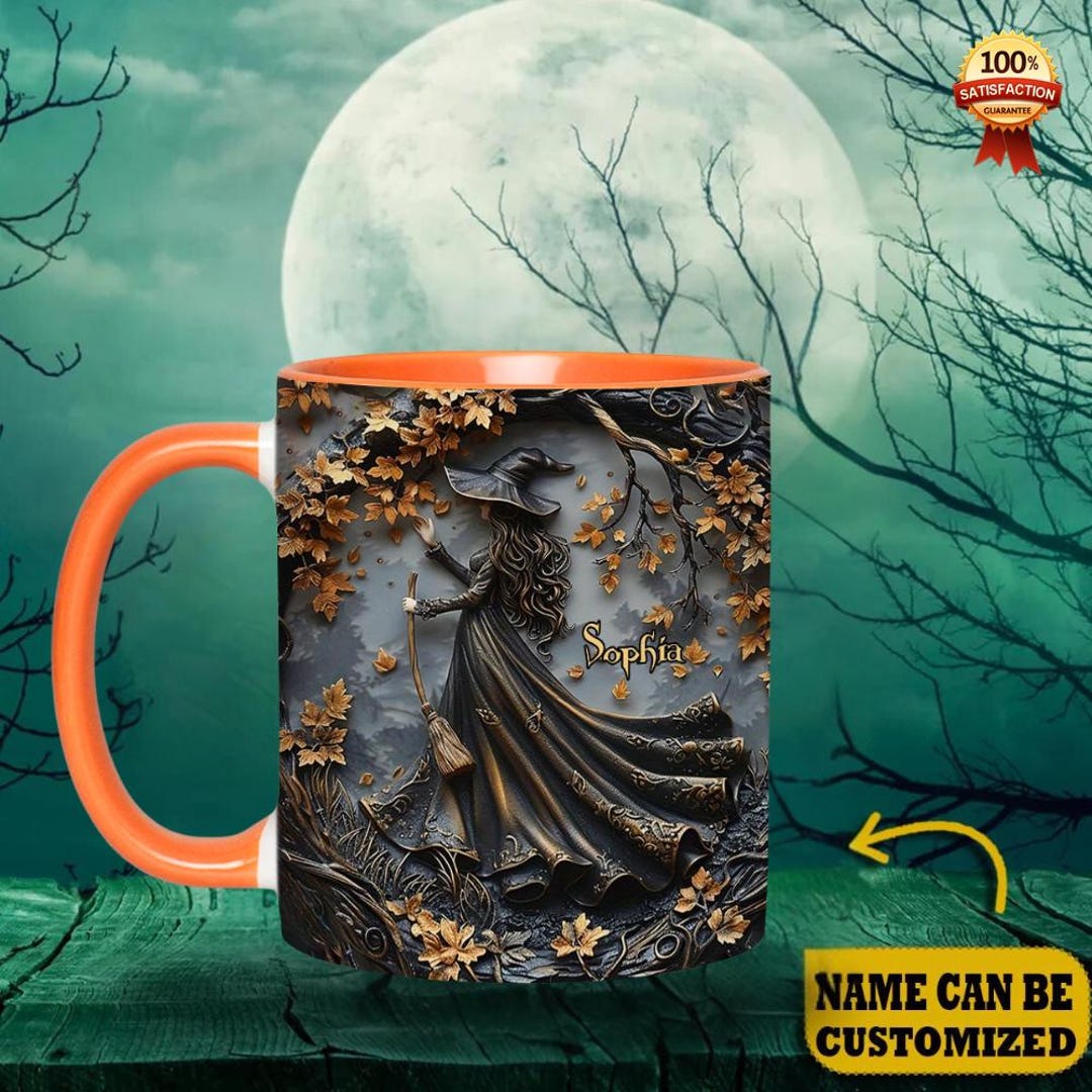 Personalized Vintage Witch Accent Mug for Tea Lovers, Witch Accent Mug ...