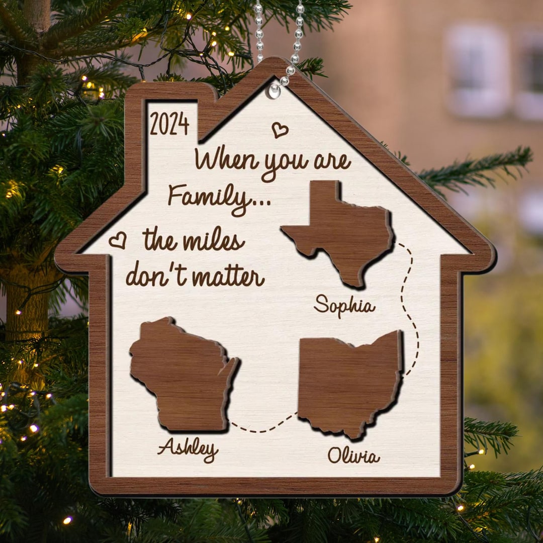 Long Distance Family State Maps Personalized 2-layer Wooden Ornamen ...