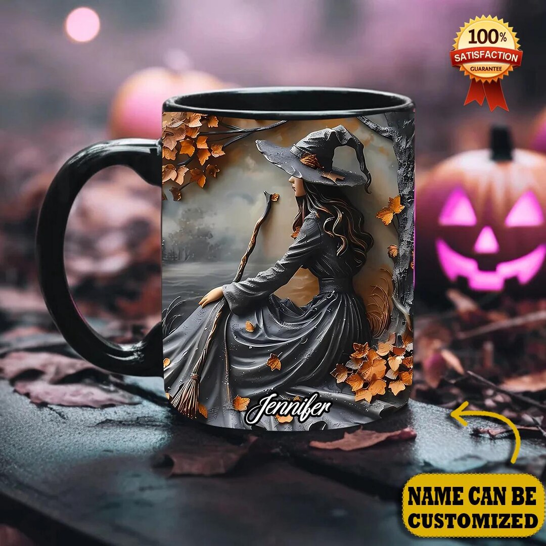 Beautiful Witch Fall Personalized Halloween Accent Mug, Wiccan Coffee ...