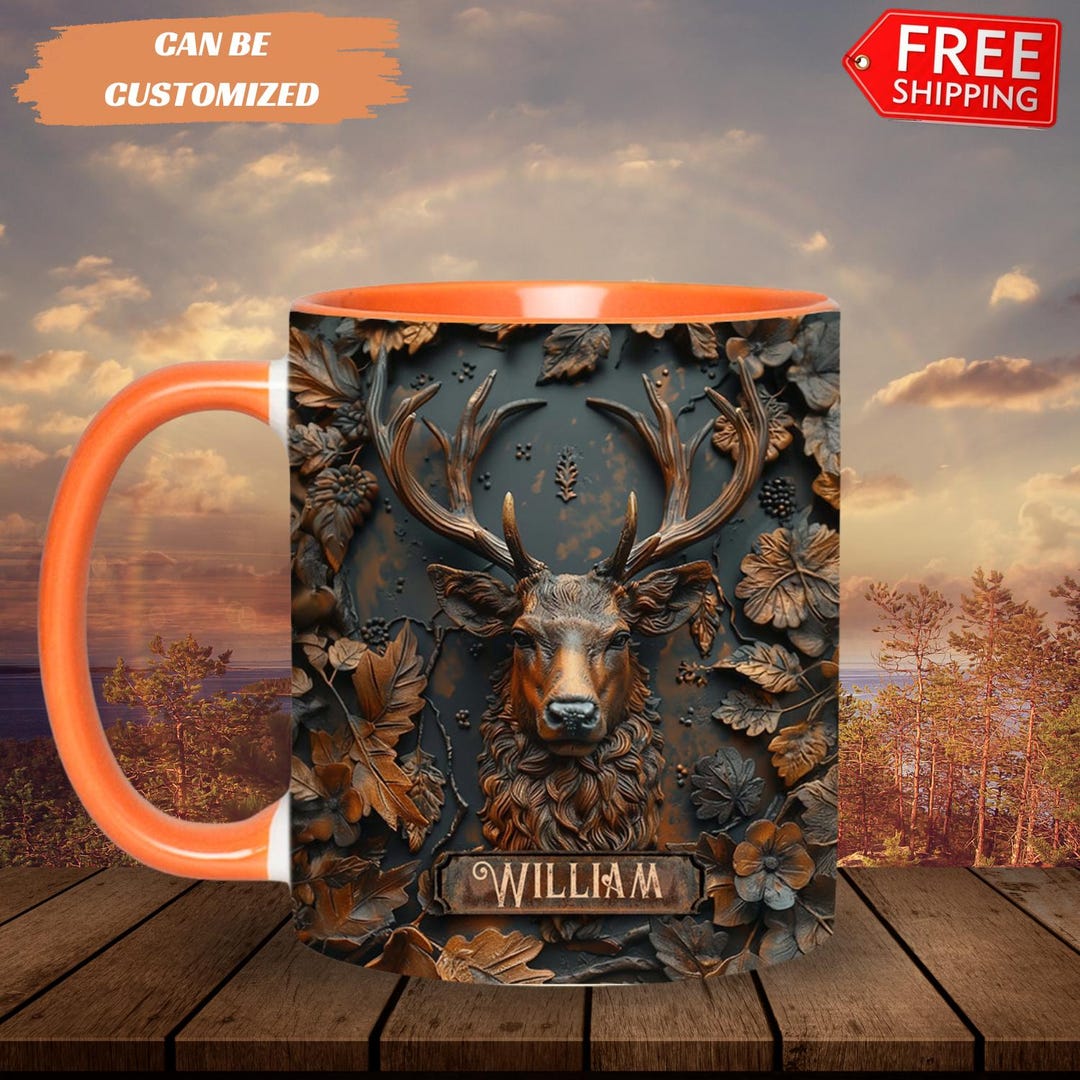 Stunning Deer Personalized Hunting Accent Mug Emboss Effect Deer ...