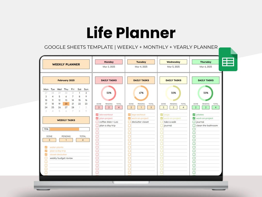 Google Sheets Life Planner - Weekly, Monthly and Yearly Plan ...