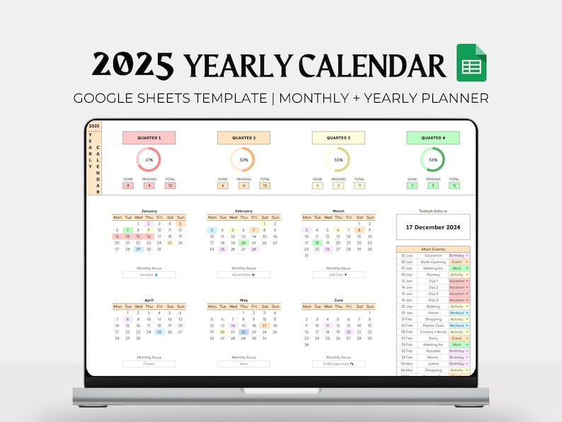 Google Sheets Calendar – 2025 Calendar Template – Google Sheets Planner ...